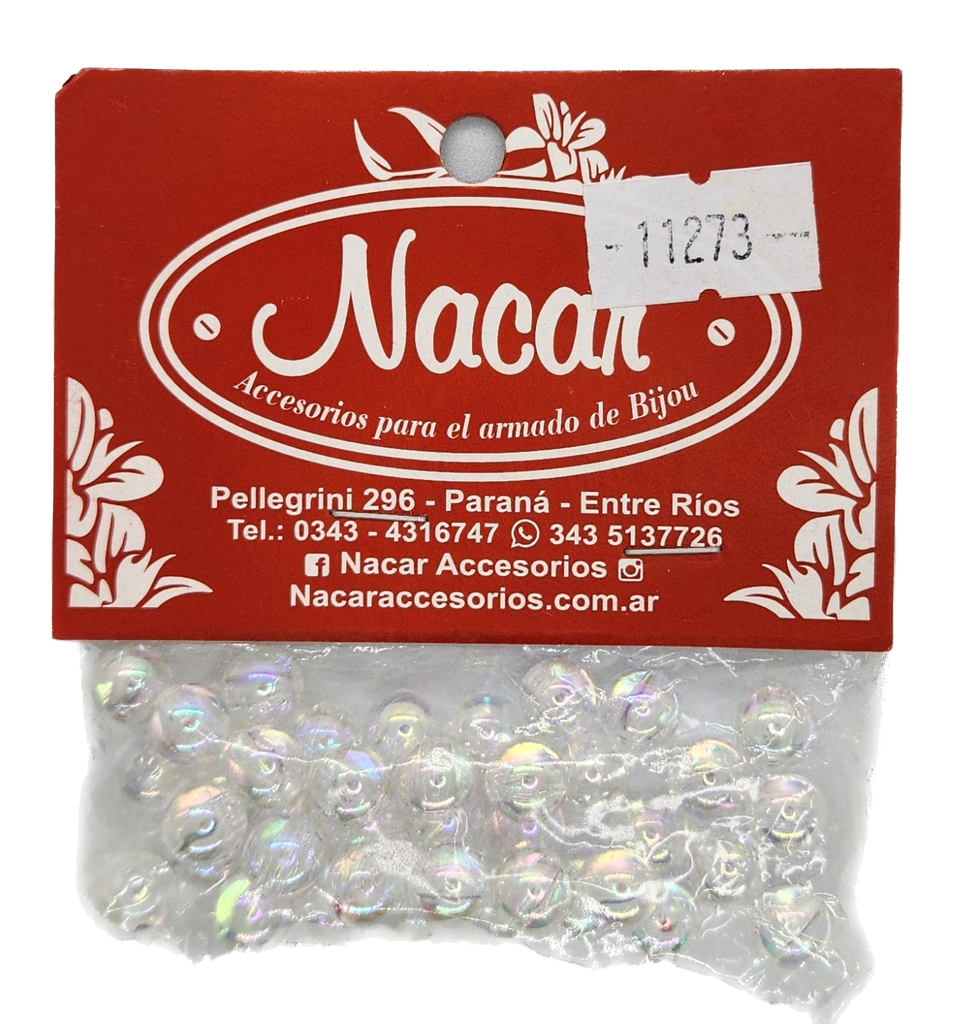 Perla plástica tornasol 8 mm #22 transparente | Nacar Accesorios